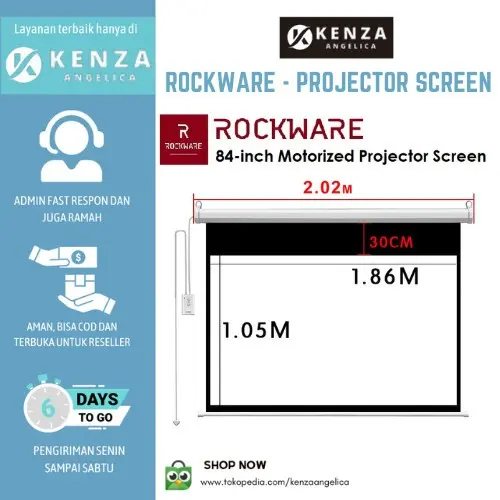 ROCKWARE RW-RSP006 - Layar Proyektor Motorized 84 inch Gulung Otomatis ...