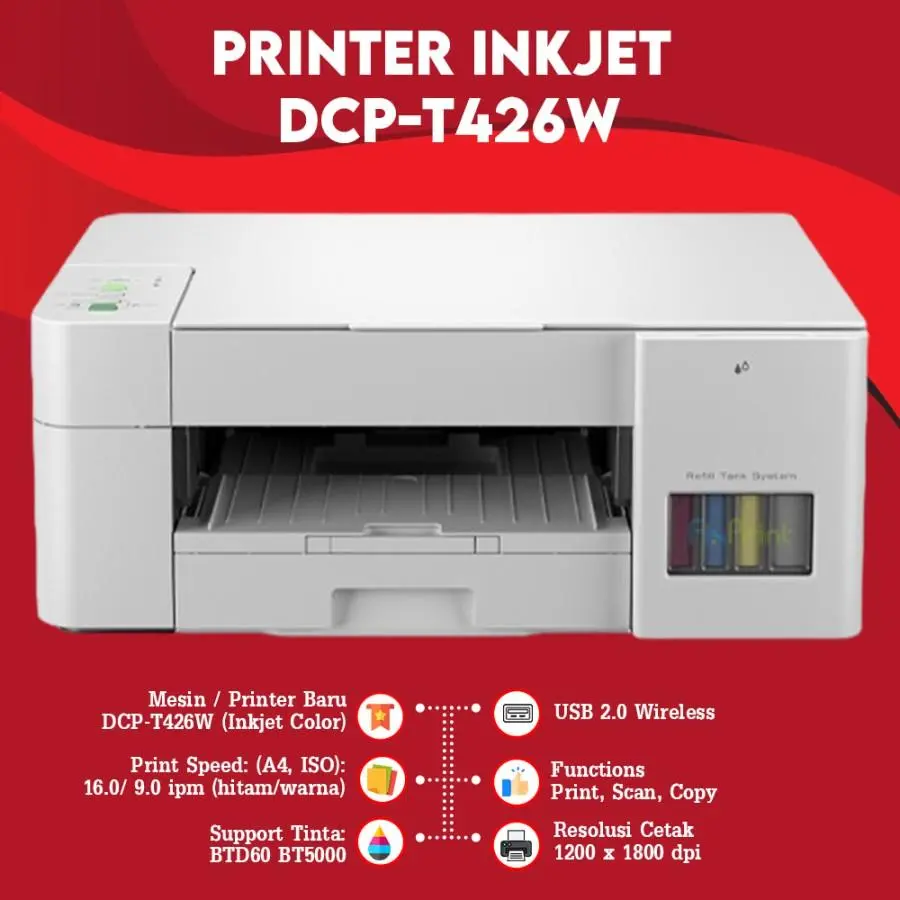 Printer DCP T426W A4 Putih - WiFi Ink Tank (Print, Scan, Copy, Wifi ...